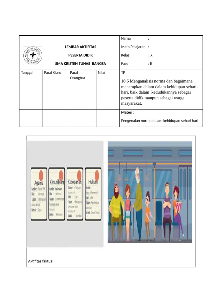Lapd PPKN Kelas 10 Ikm - Pengenalan Norma Dalam Kehidupan Sehari-Hari | PDF