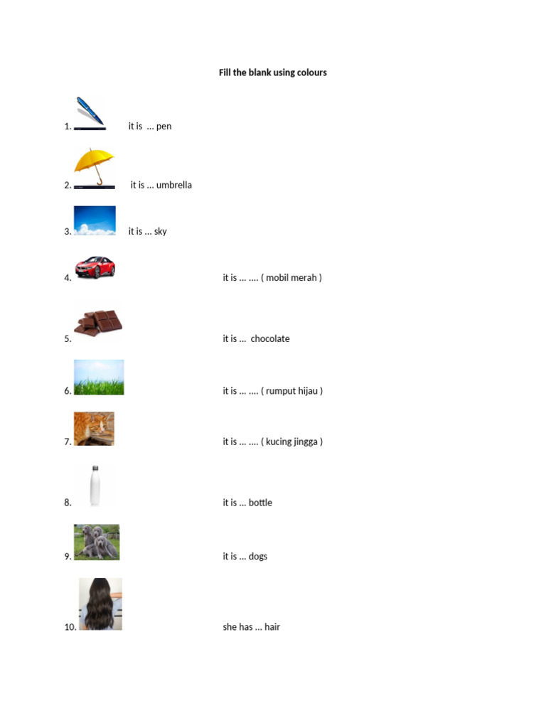 Fill The Blank Using Colours | PDF