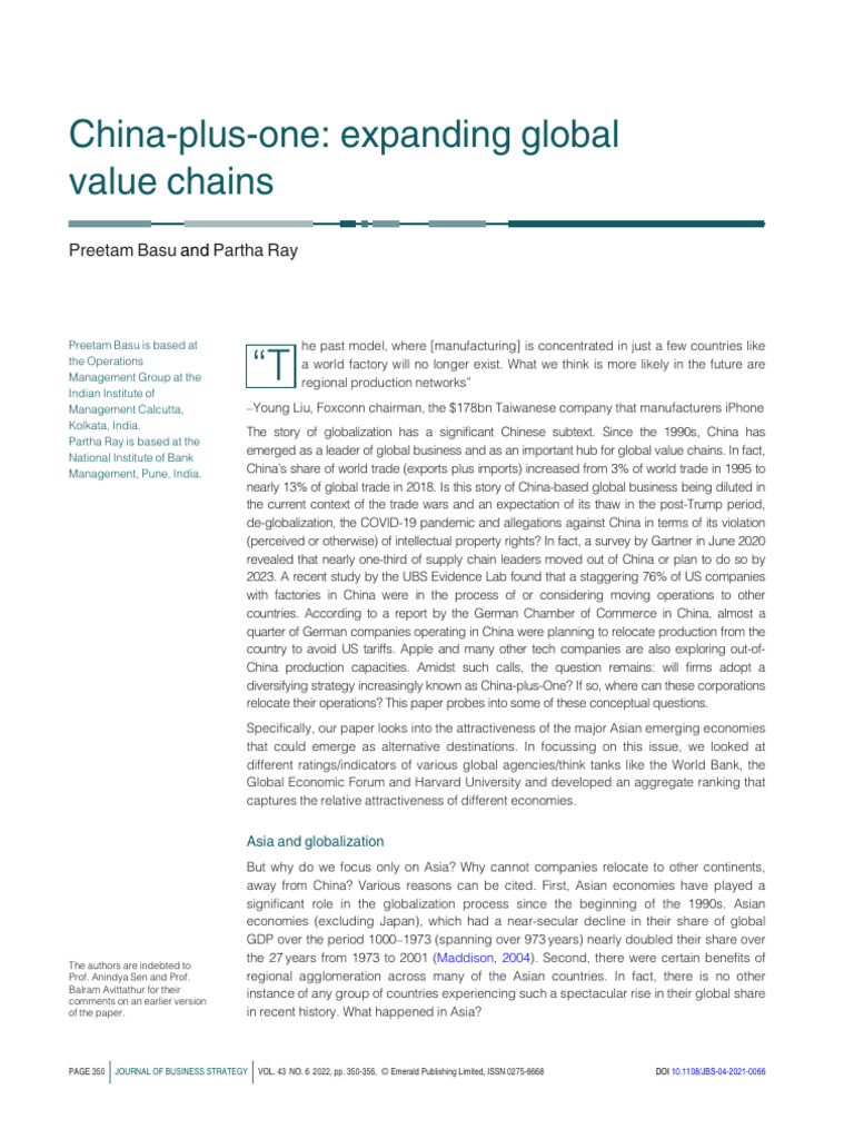 China Plus One Expanding Global Value Chains | PDF | World Politics | China