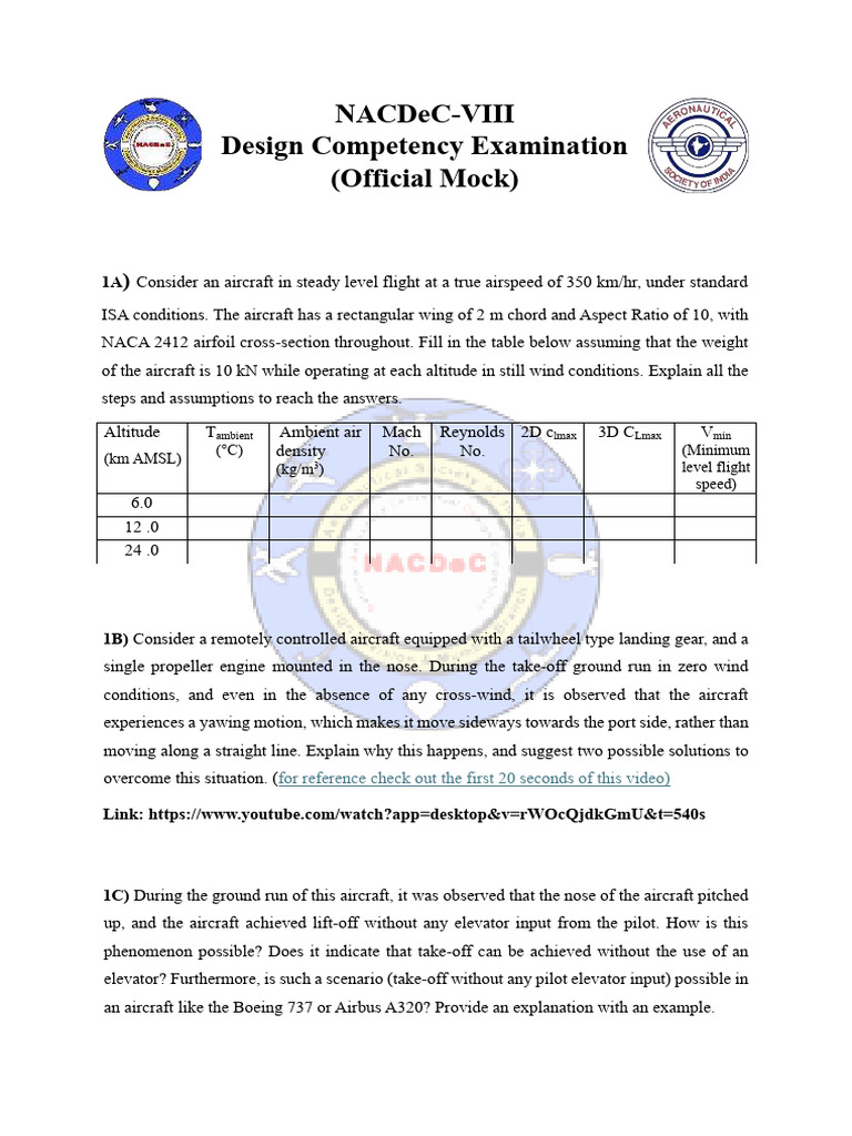 NACDeC-8 Official Mock QP | PDF | Aircraft | Sea Level