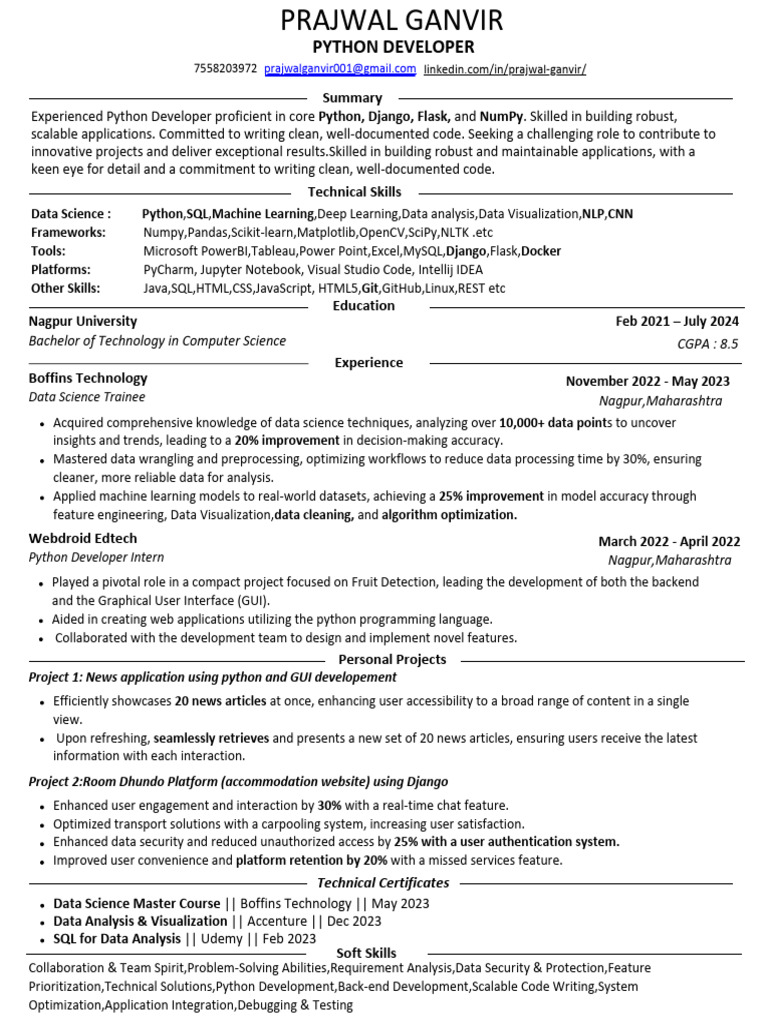 Prajwal Ganvir Python Dev | PDF | Data Science | Python (Programming ...