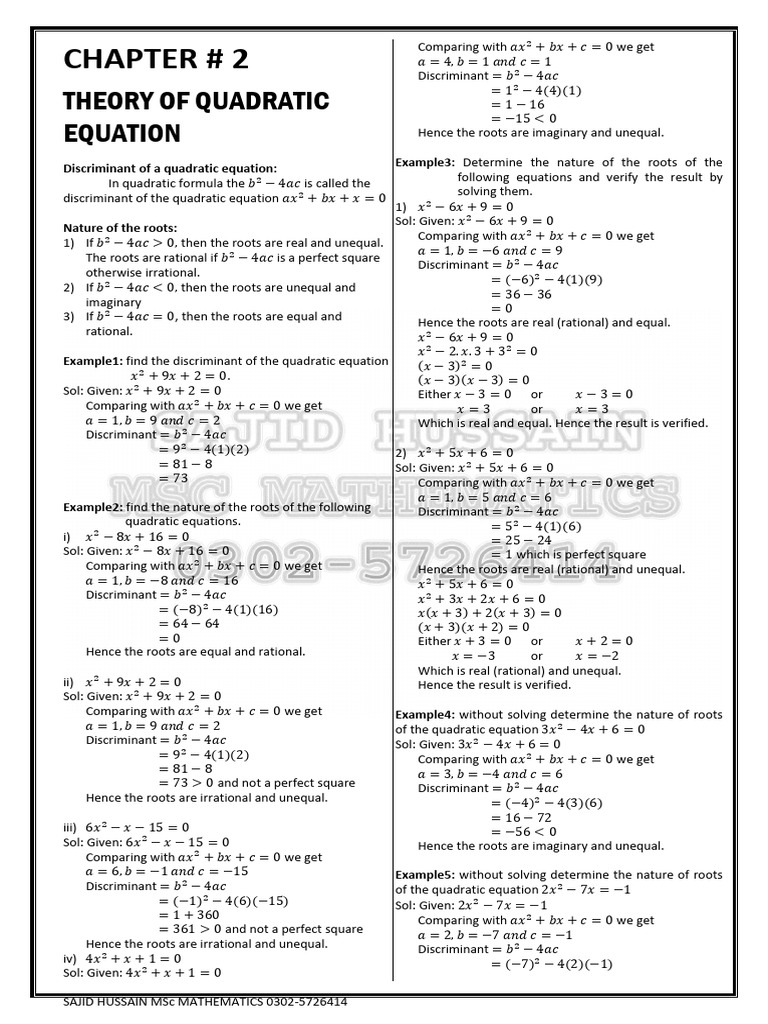 CHAPTER02 | PDF | Quadratic Equation | Arithmetic