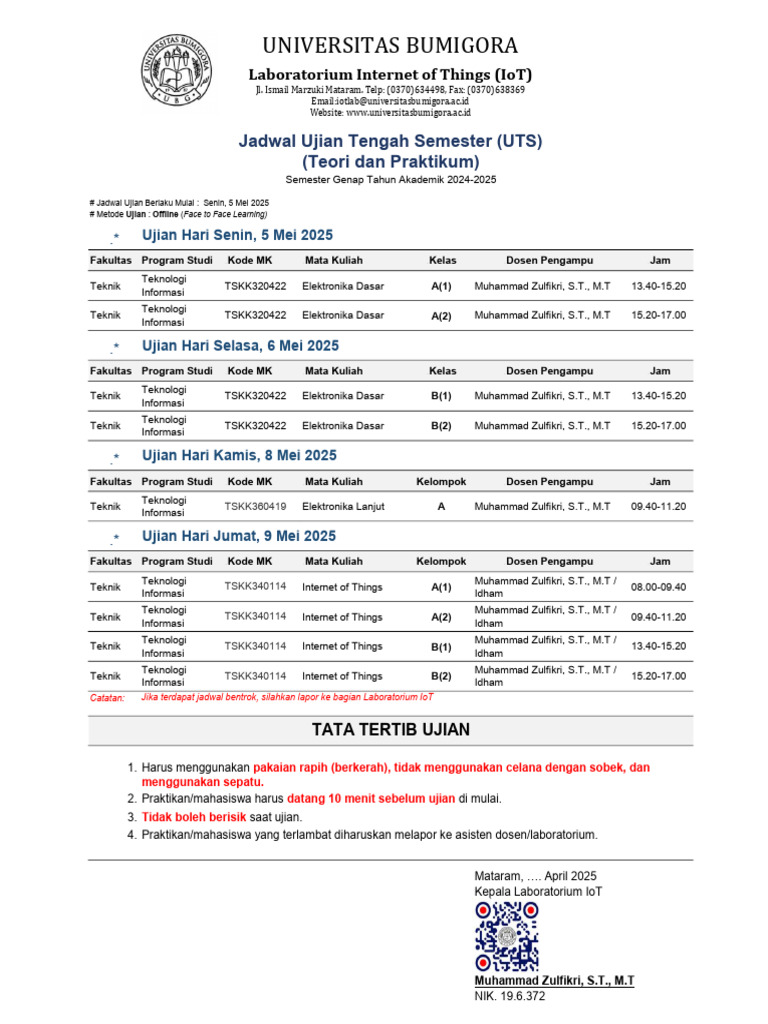 Jadwal Uts Ti Lab Iot | PDF