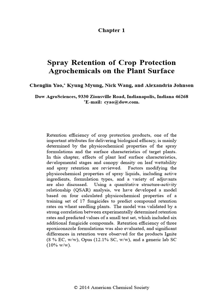 Johnson Et Al 2014 Spray Retention of Crop Protection Agrochemicals On ...