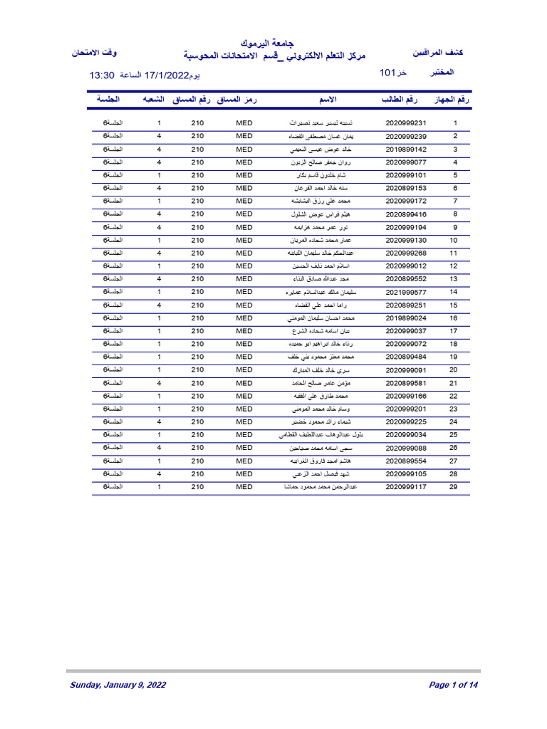 MED210 Final Exam Students List 17-1-2022 | PDF