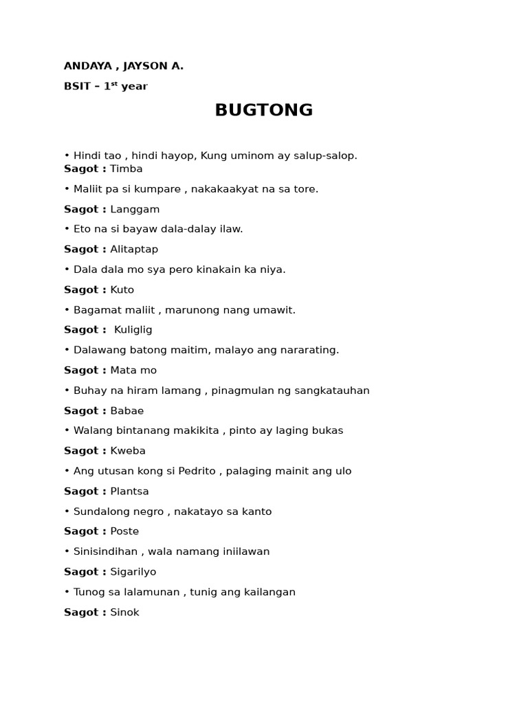 Bug Tong | PDF
