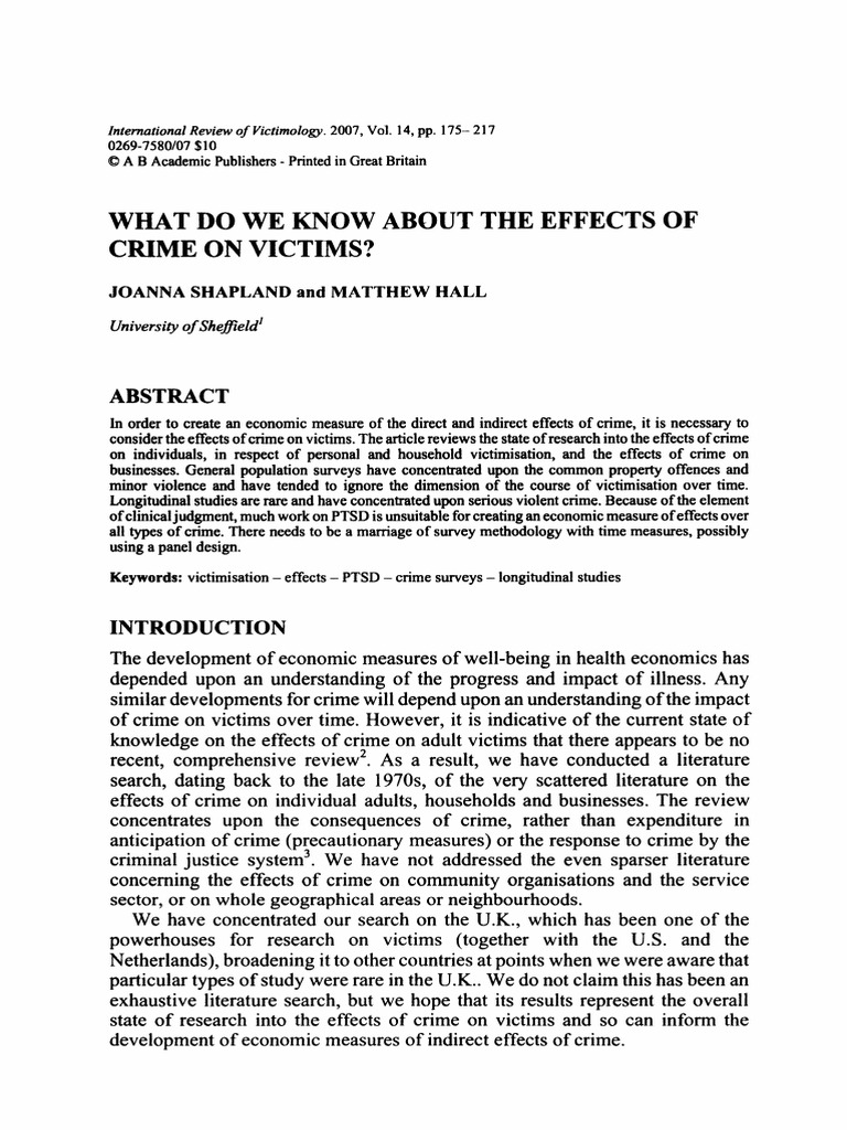 Effects of Crime on Victims: A Review | PDF | Victimisation | Crimes
