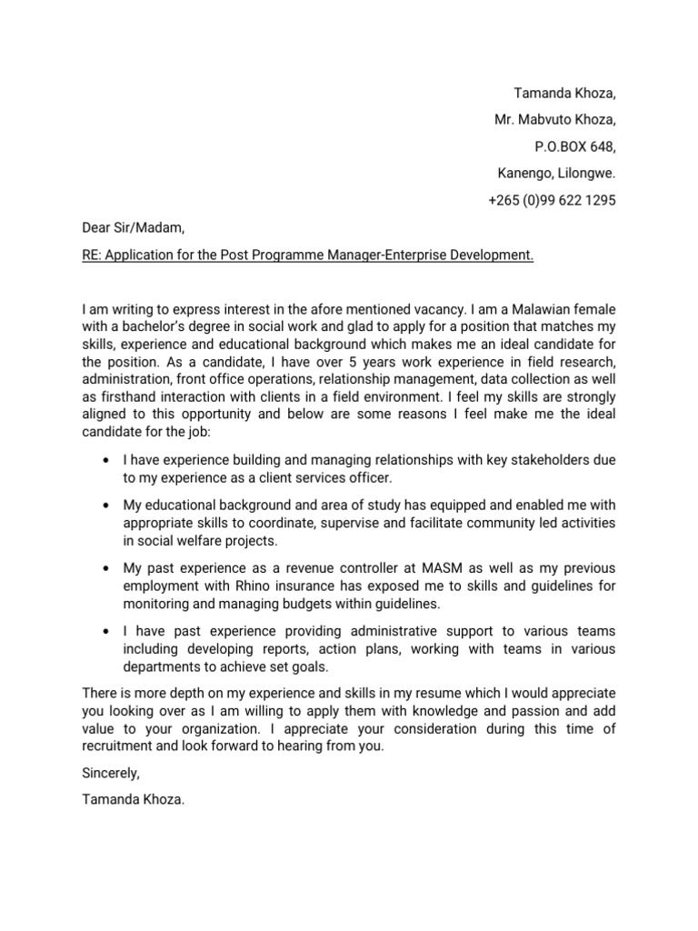 Application for Programme Manager Role | PDF