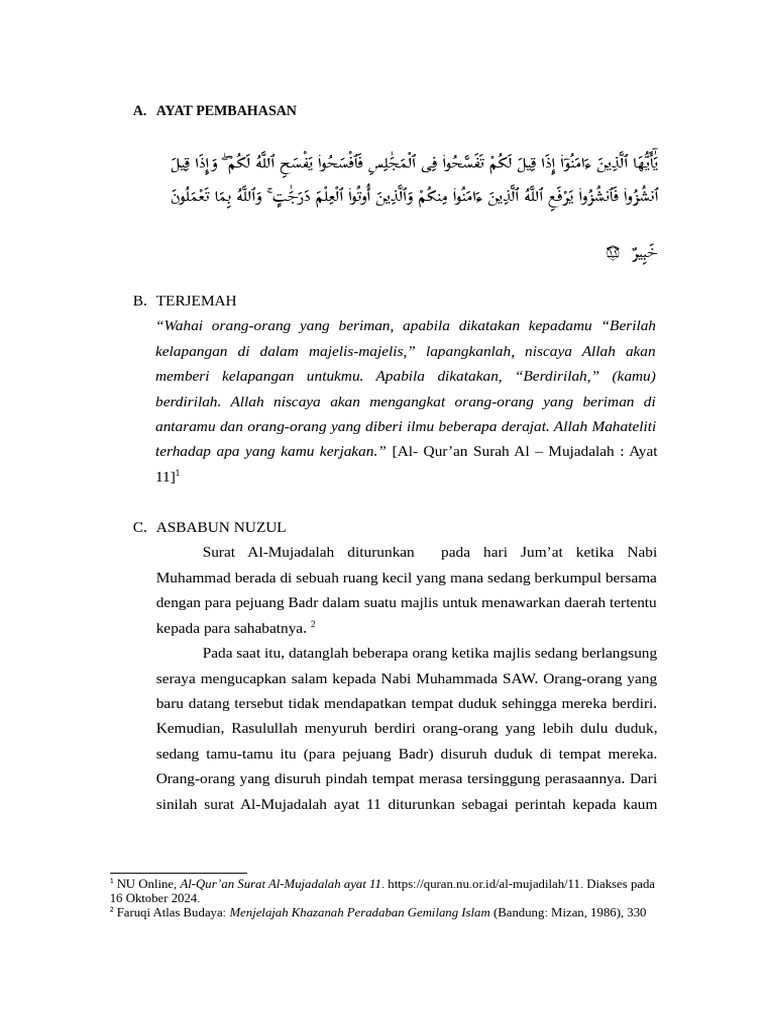 Makalah Tafsir Al-Mujadalah Ayat 11 | PDF