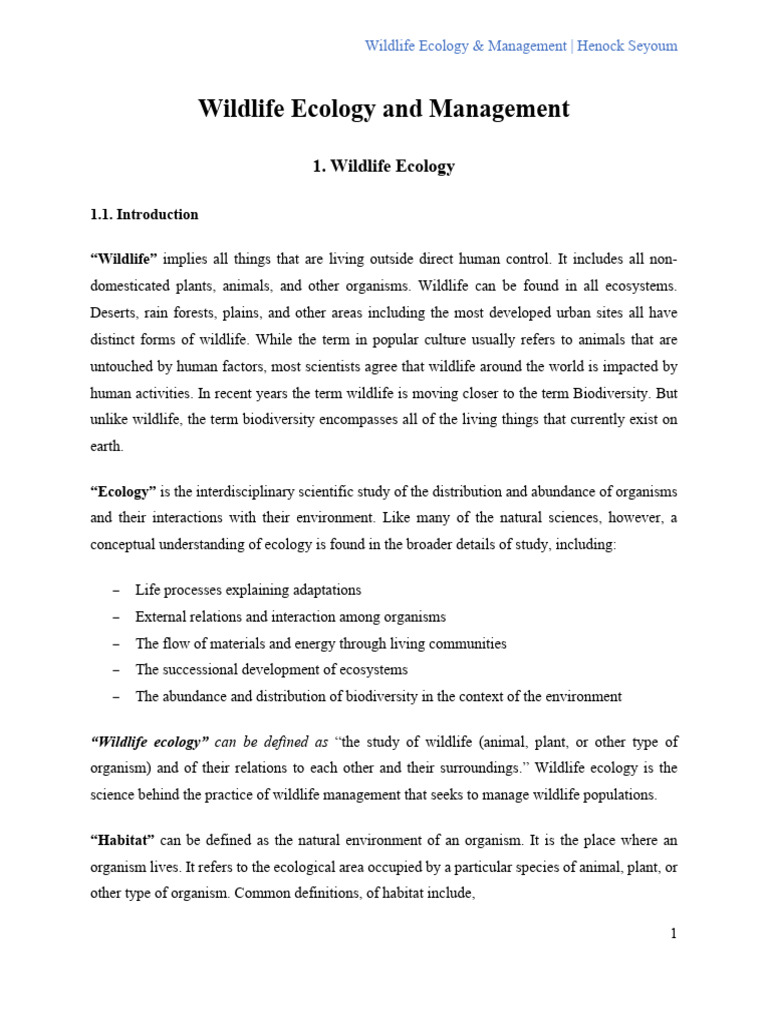 Wildlife Ecology & MGT Course Summary | PDF | Biogeography | Ecology