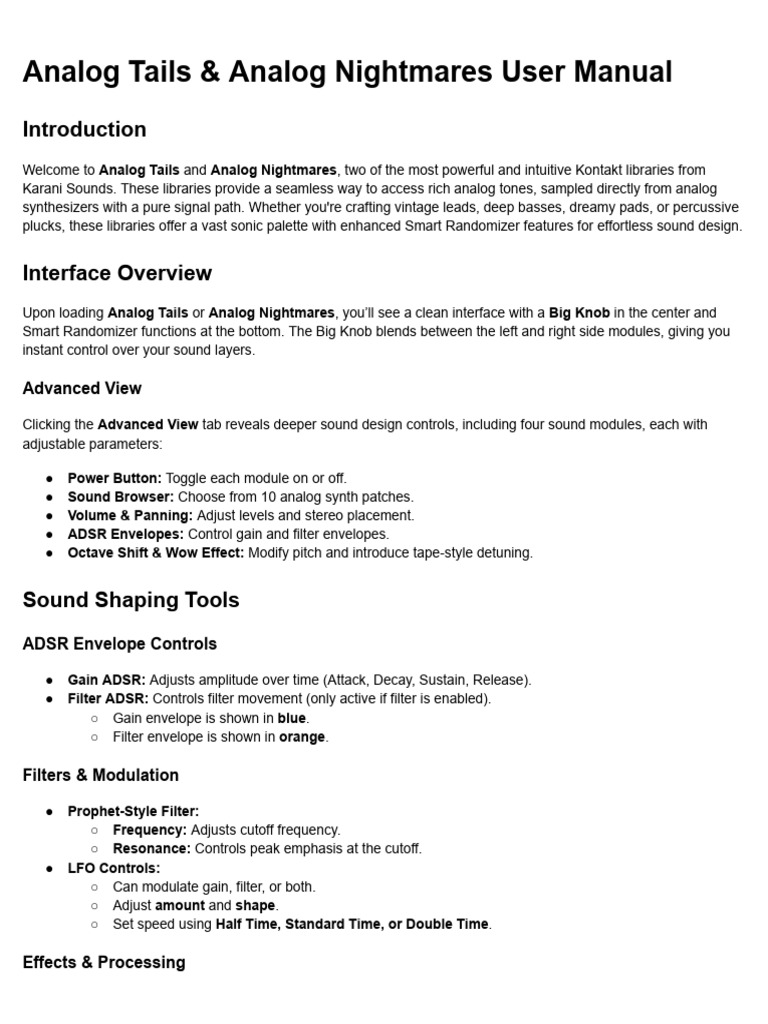Analog Tails & Nightmares Manual | PDF | Synthesizer | Sound Technology