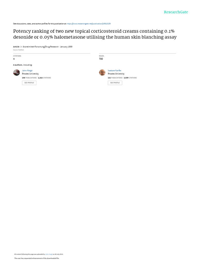 Potency Ranking of Two New Topical Corticosteroid Creams Containing 0 1 ...