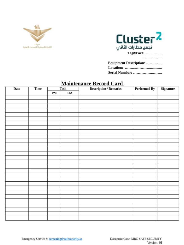 Maintenance Record Card_safe | PDF