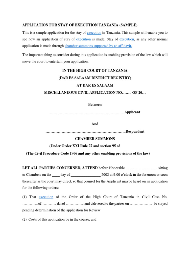 Sample Stay of Execution Application | PDF | Government | Common Law