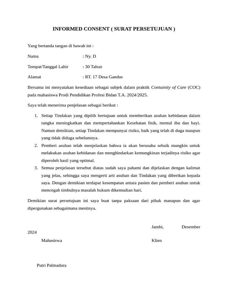 Contoh Informed Consent Kebidanan | PDF