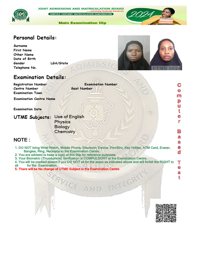 Main Examination Slip | PDF