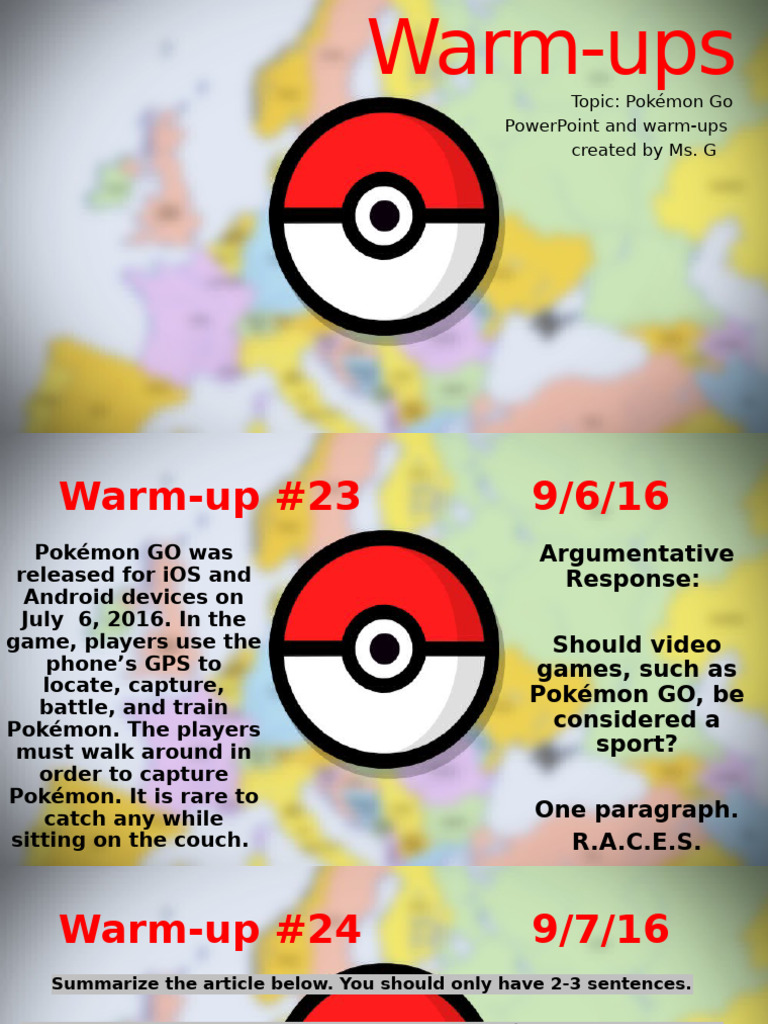Pokémon GO Classroom Warm-ups | PDF