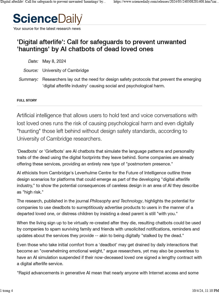 'Digital Afterlife' - Call For Safeguards To Prevent Unwanted ...