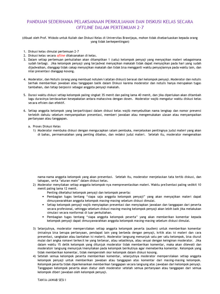 petunjuk diskusi kelas dan contoh notulen- 2024-UB | PDF