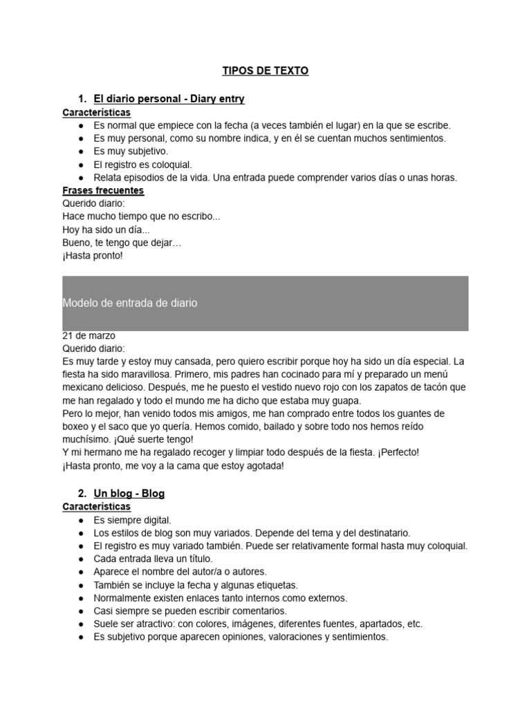 TIPOS DE TEXTO - Gr12 Span Ab Initio | PDF | Proteínas | Blog
