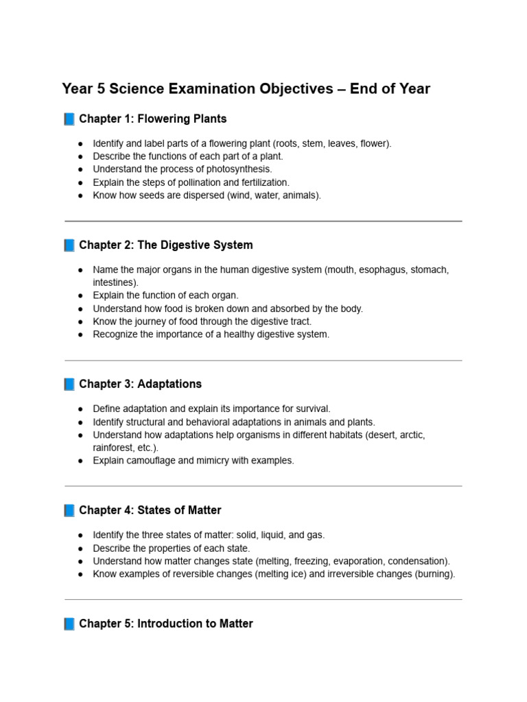 Year 5 Science Exam Objectives Guide | PDF | Earth | Water