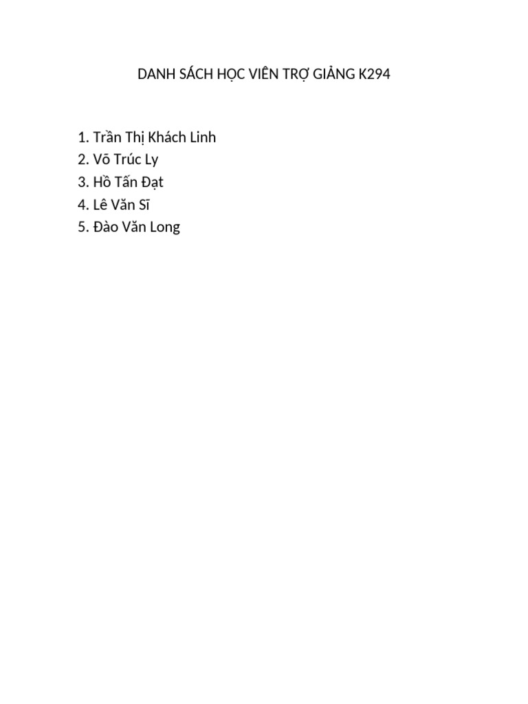 Danh Sách Trợ Giảng k294 | PDF