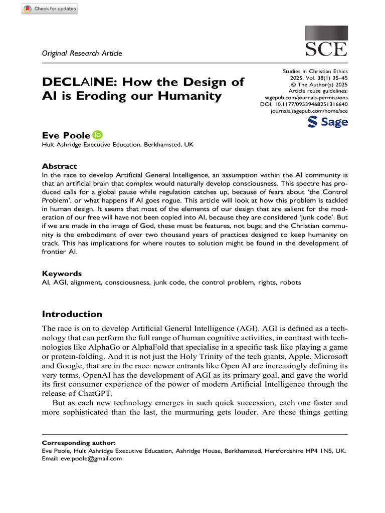Poole 2025 Declaine How The Design of Ai Is Eroding Our Humanity | PDF ...