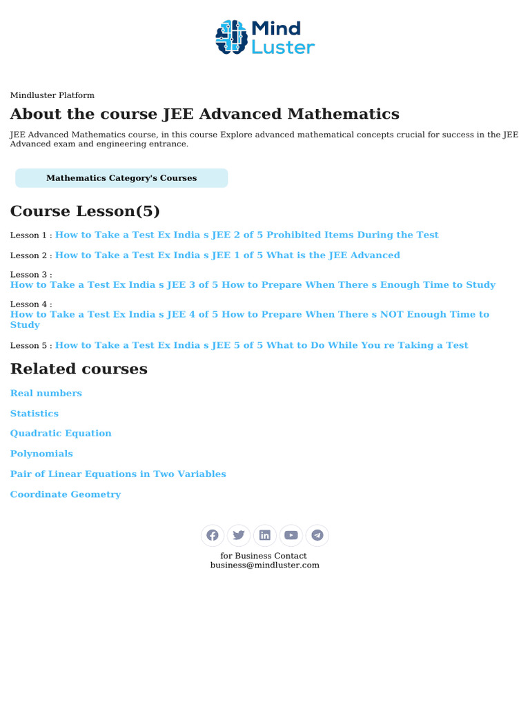 JEE Advanced Mathematics Course Content | PDF