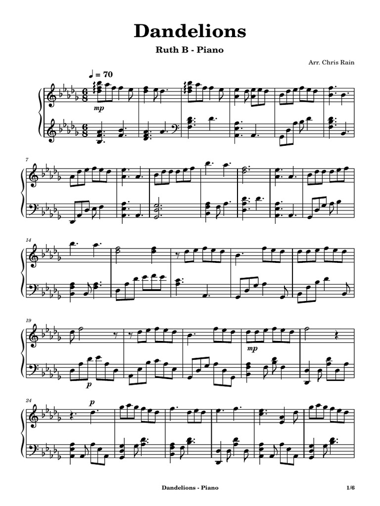Dandelions Piano Sheet Music | PDF