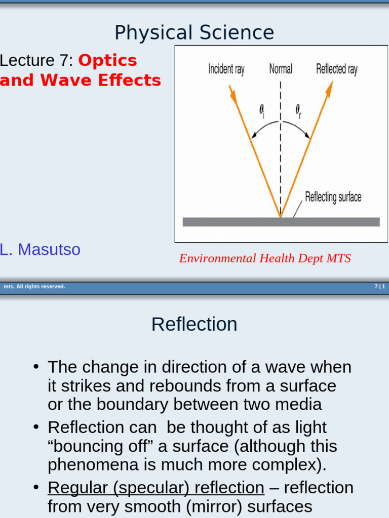 Physics Lesson 7-Optics and Wave Effects | PDF | Reflection (Physics ...