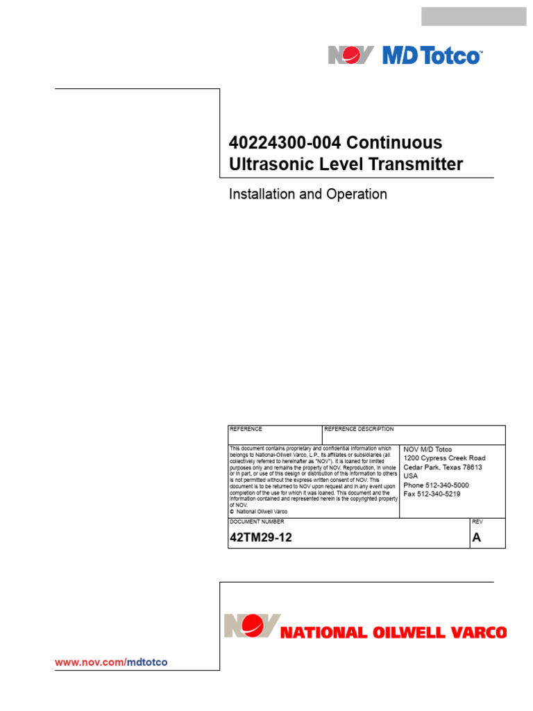Level Sensor NOV Totco 42TM29-12 | PDF | Electrostatic Discharge
