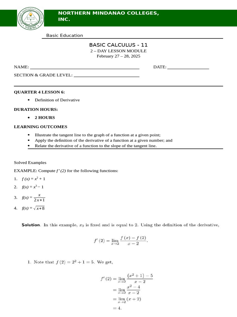 Basic Calculus Learning Module | PDF
