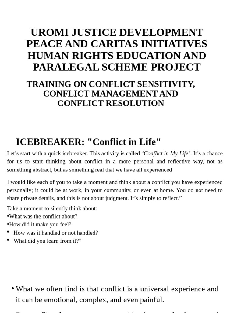 TRAINING ON CONFLICT SENSITIVITY AND MANAGEMENT | PDF | Mediation ...