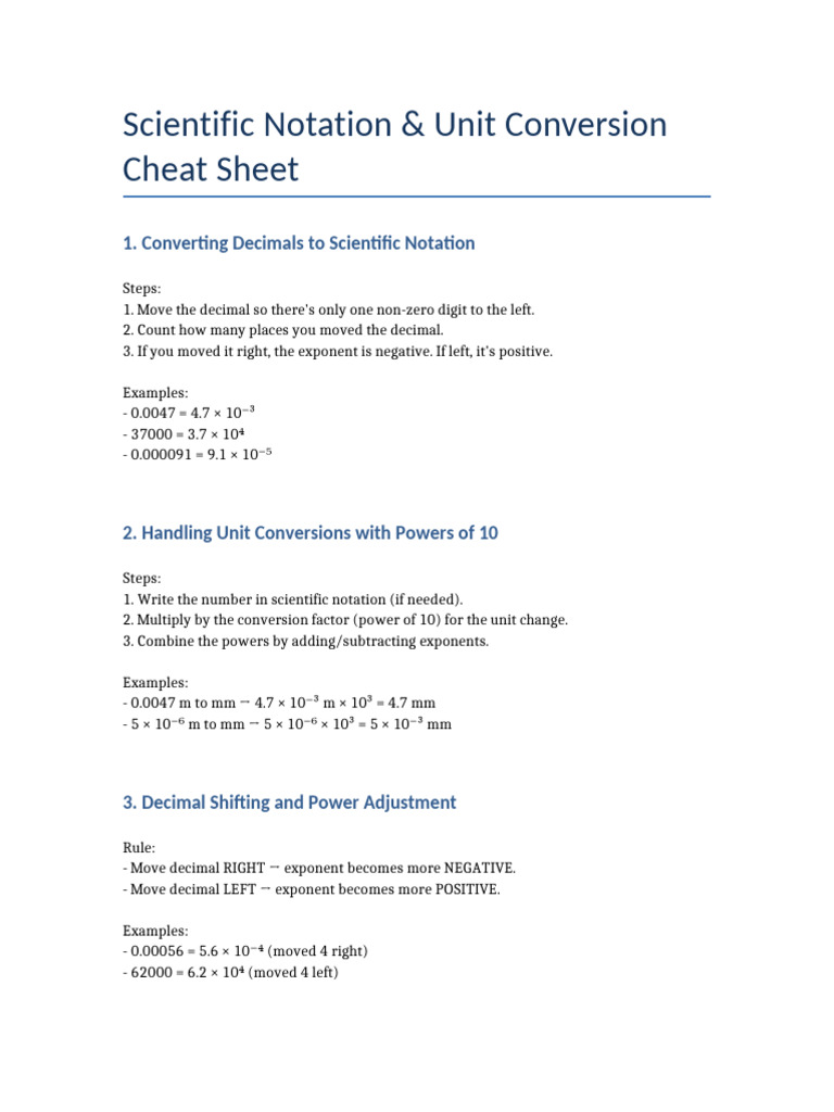 Unit Conversion Cheat Sheet | PDF