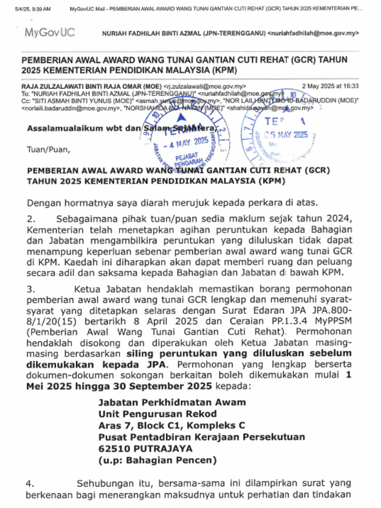 Permohonan GCR Awal - KPM | PDF
