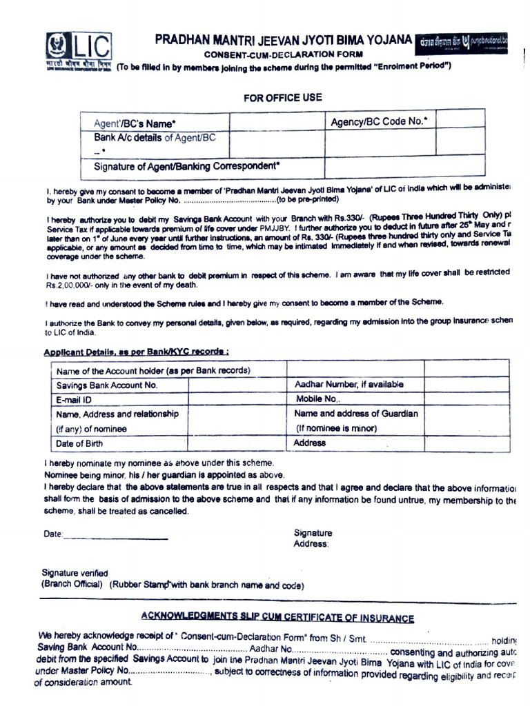 Pmjjby Form | PDF | Financial Services