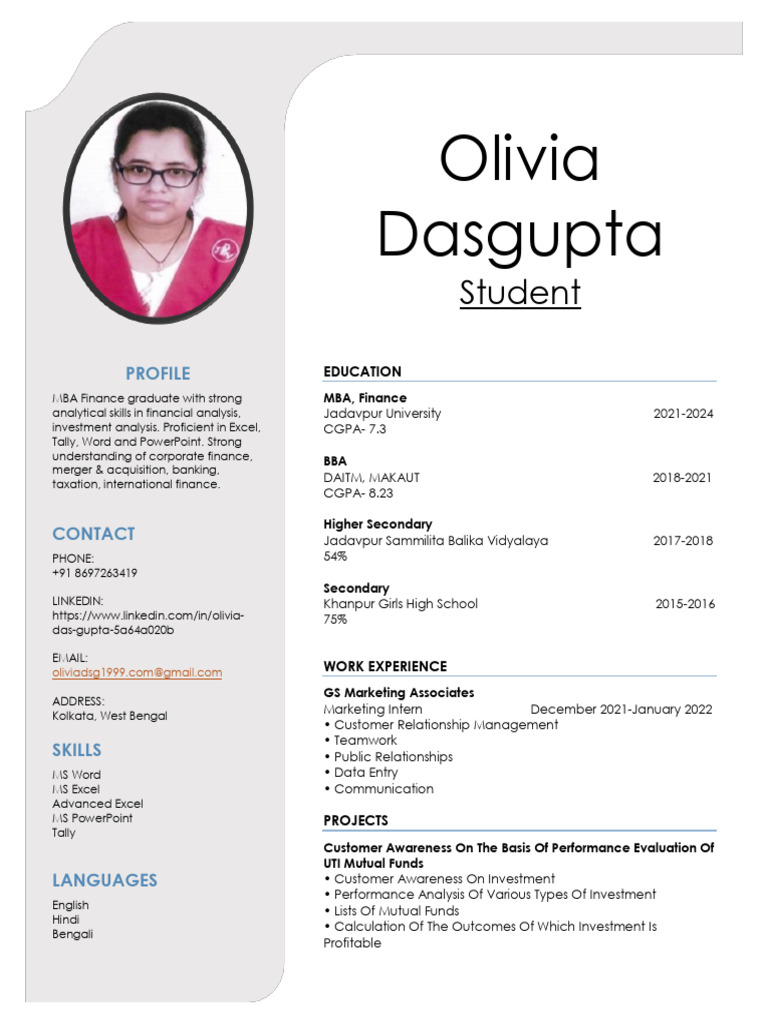 Naukri OliviaDasGupta (Fresher) | PDF | Business | Economies