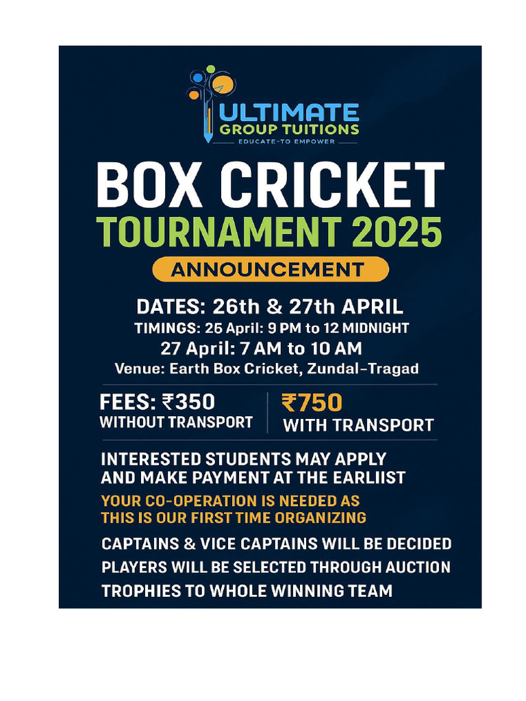 Ugt Box Cricket Tournament | PDF