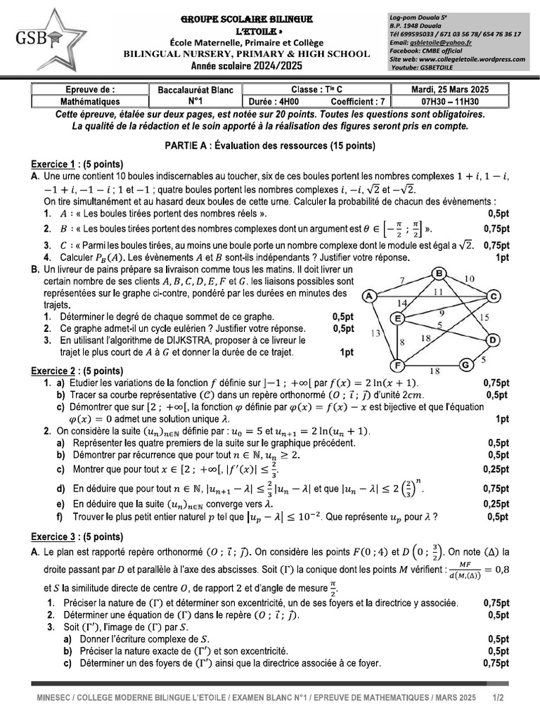 Bacc Blanc N°1 Maths (TleC) | PDF