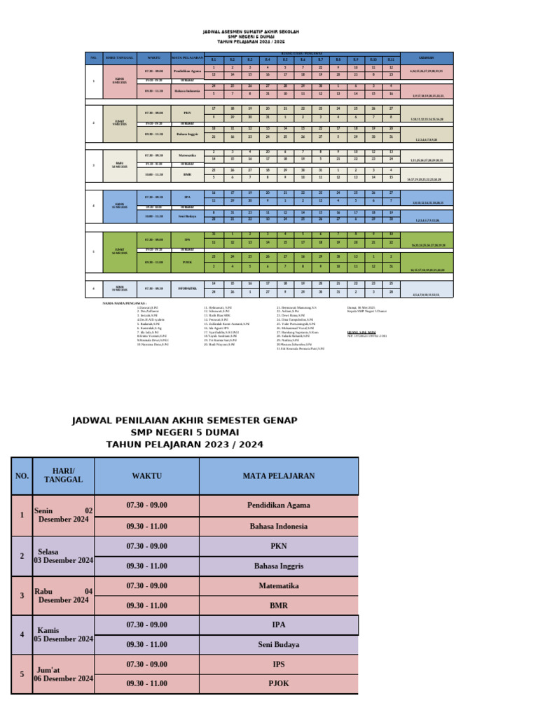 Jadwal Asesmen Sumatif Akhir Sekolah 1 | PDF