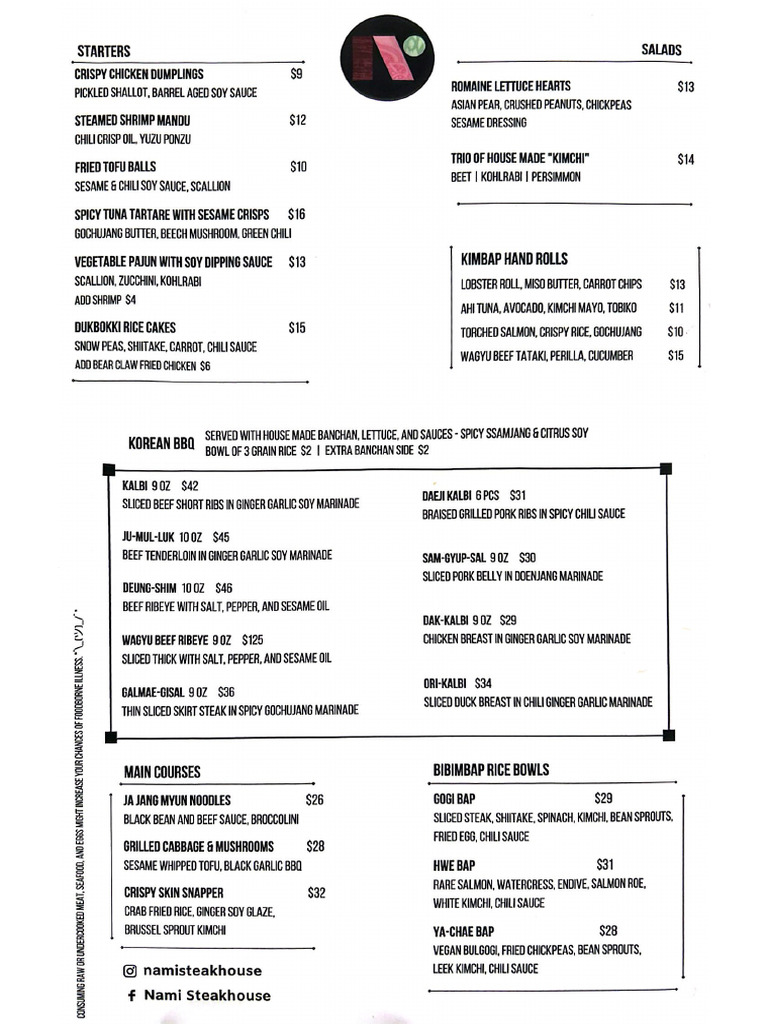 Nami Food Menu 2025.01 | PDF