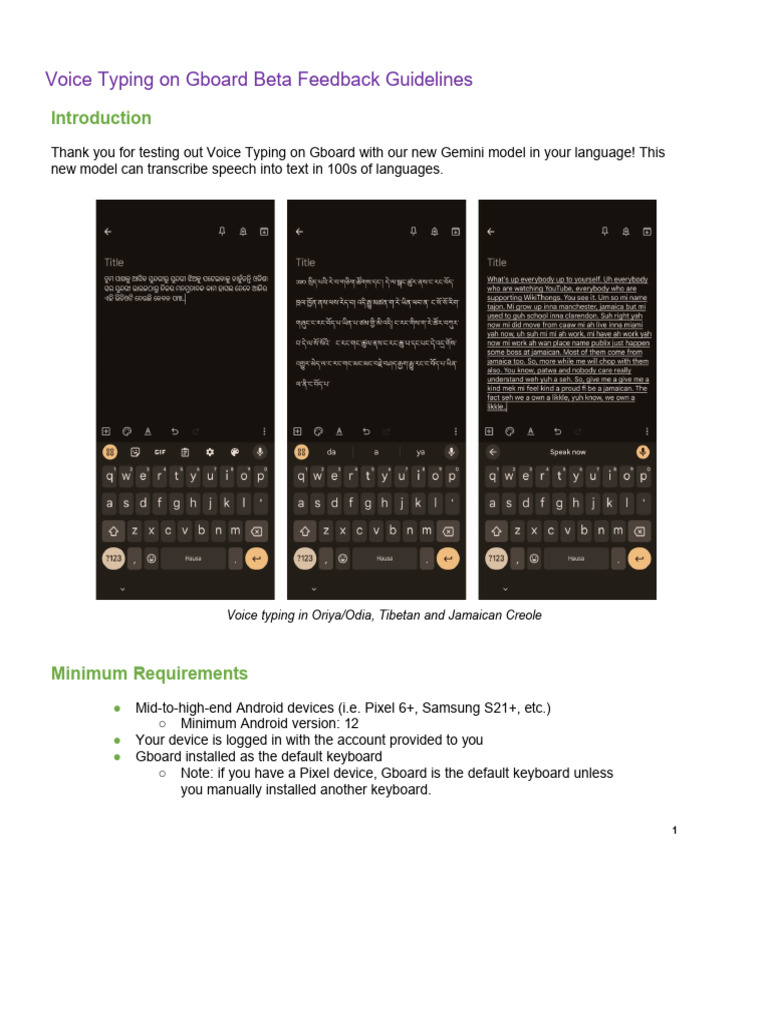 Gboard Voice Typing Beta Guidelines | PDF | Computer Keyboard | Speech ...