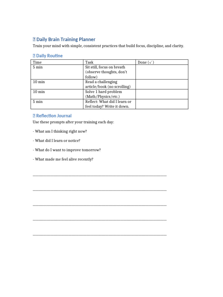 Daily Brain Training Planner | PDF