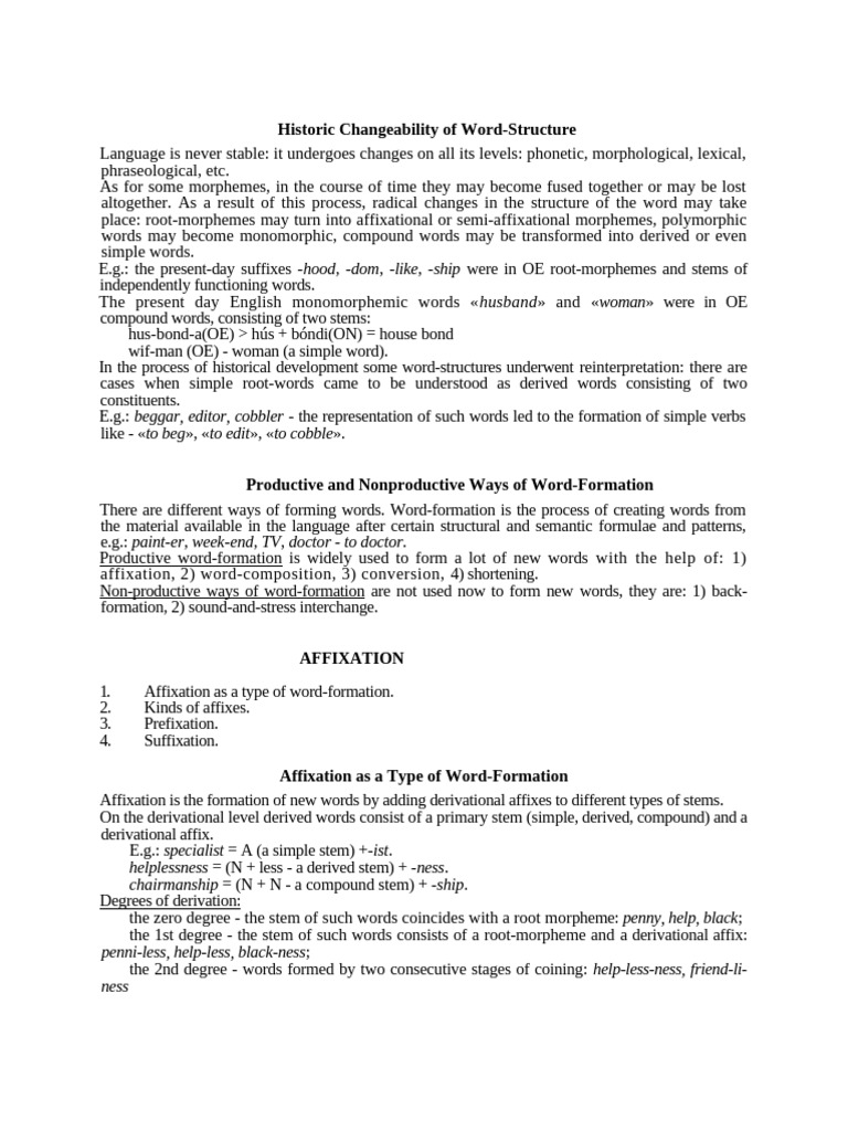 #4 - Historic Changeability of Word Formation | PDF | Word | Part Of Speech