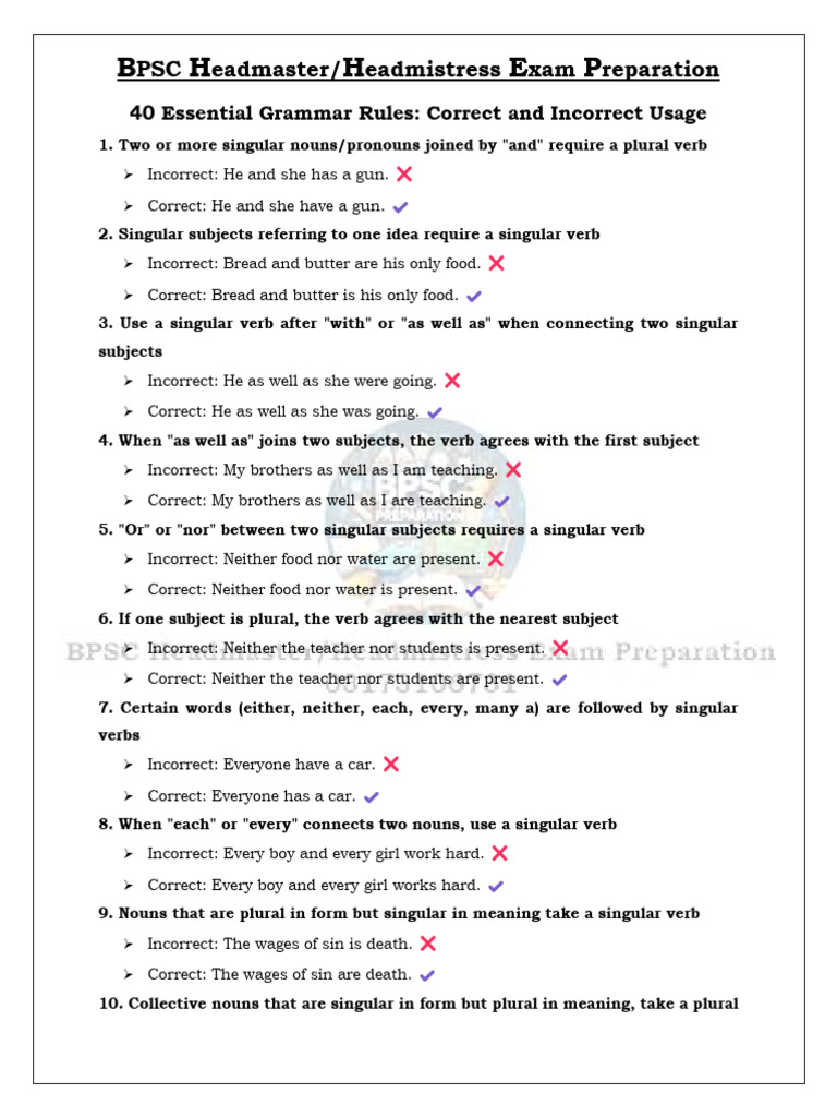 40 Essential Grammar Rules, Correct and Incorrect Usage | PDF | Grammatical Number | Plural