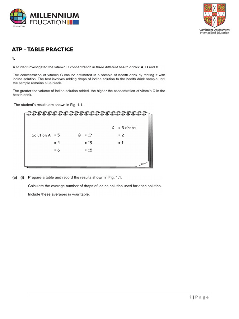 IGCSE ATP - Table Practice | PDF
