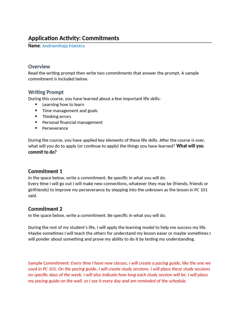 Pc101 w07 Applicationactivity Commitmentstatements Template - 1491669180 | PDF
