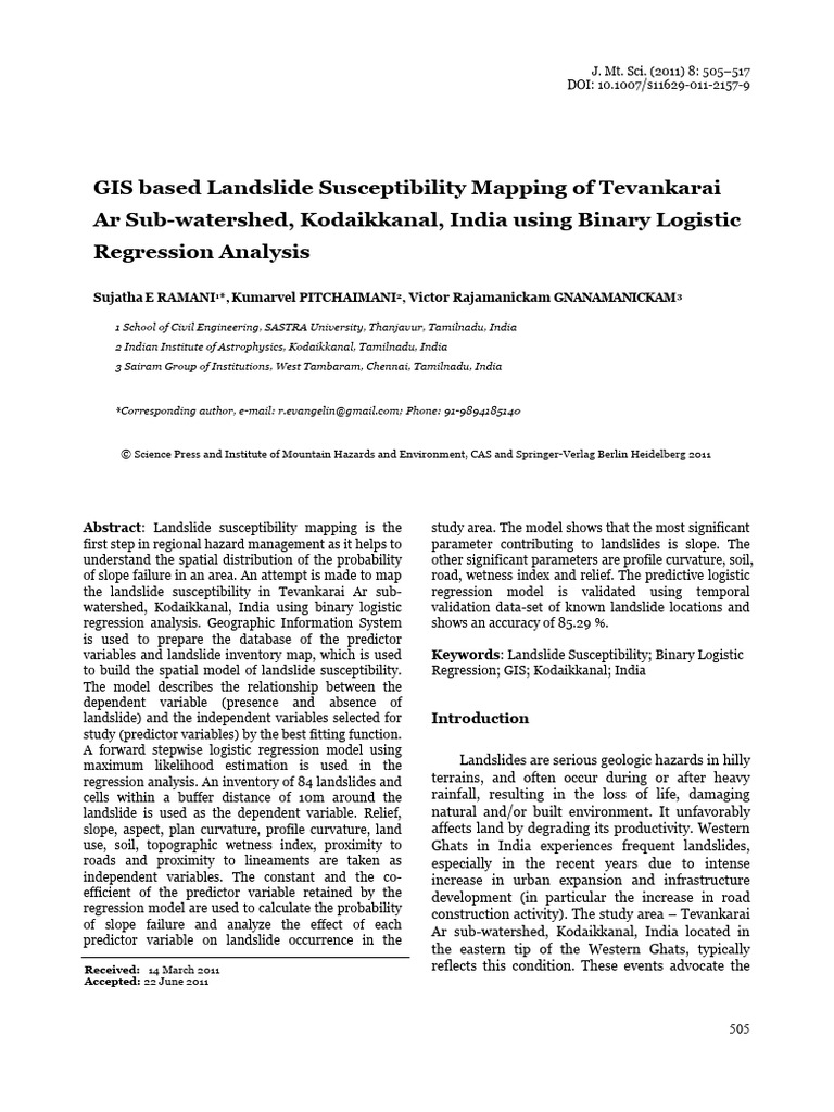 OK-LR-Ramani-GIS based landslide susceptibility mapping using binaray logistic regression ...