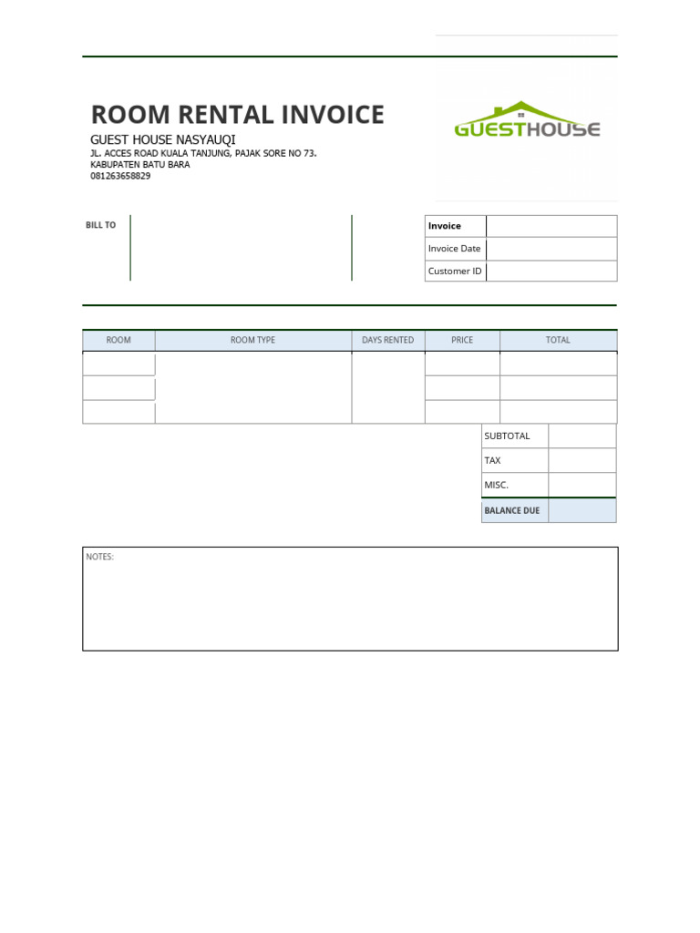 Room Rental Invoice Template 1 | PDF
