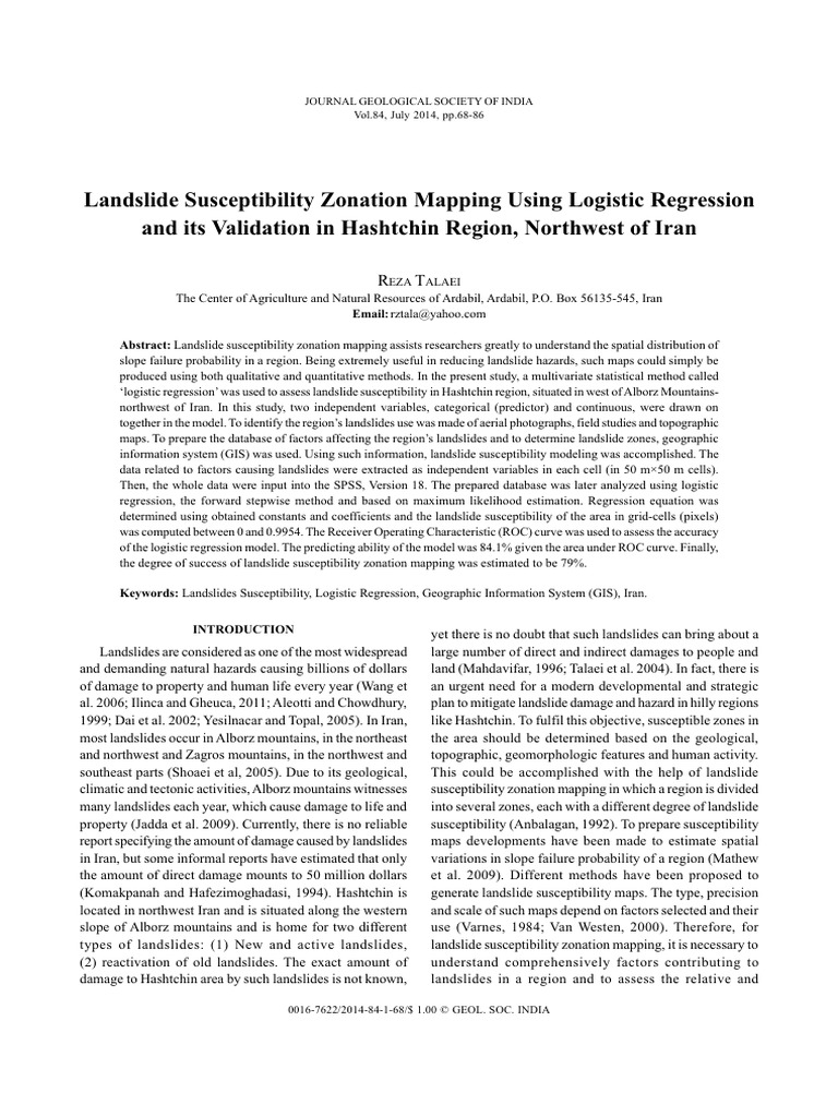 OK-LR-Talaei-Landslide Susceptibility Zonation Mapping Using Logistic Regression-2014 | PDF ...